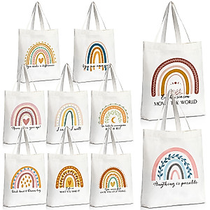 Woanger 10 Pcs Employee Appreciation Gifts Inspirational Canvas Tote Bags Rainbow Bags for Staff Thank You Gifts(Rustic Style)