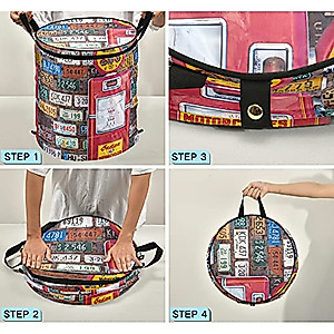 Old American License Pop Up Laundry Hamper Collapsible with Lid Dirty Clothes Hamper Laundry Basket Storage Baskets Organizer for Home, Laundry, Travel