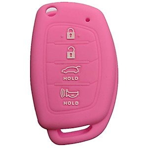 RUNZUIE 4 Buttons Silicone Flip Folding Remote Key Fob Cover Protector Shell Compatible with Hyundai Santa Fe Pink (Not Fit The Smart Key Fob)