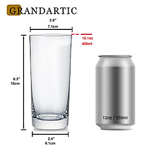 GRANDARTIC Crystal Drinking Glasses, 15.5oz/460ML Crystal Highball Glasses Set of 6, LEAD-FREE Heavy Base Tall Glassware, Brilliant Clarity Drinking Glasses for Water, Juice