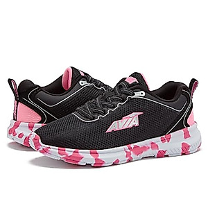 Avia Avi Factor Slip On Girls' Sneakers - Lightweight Tennis, Athletic, Running Shoes for Girls - Toddler, Little Kid, and Big Kid Sizes - Black/Pink/Grey, 2 Little Kid