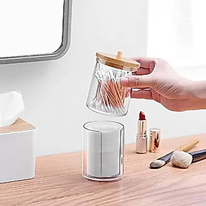 Qtip Holder Bathroom Jars Set for Cotton Ball, Restroom Organizer Canisters for Floss Pick Dispenser & Makeup Pad, Clear Acrylic S White B HKAKRSN234 Cotton Pad Holder