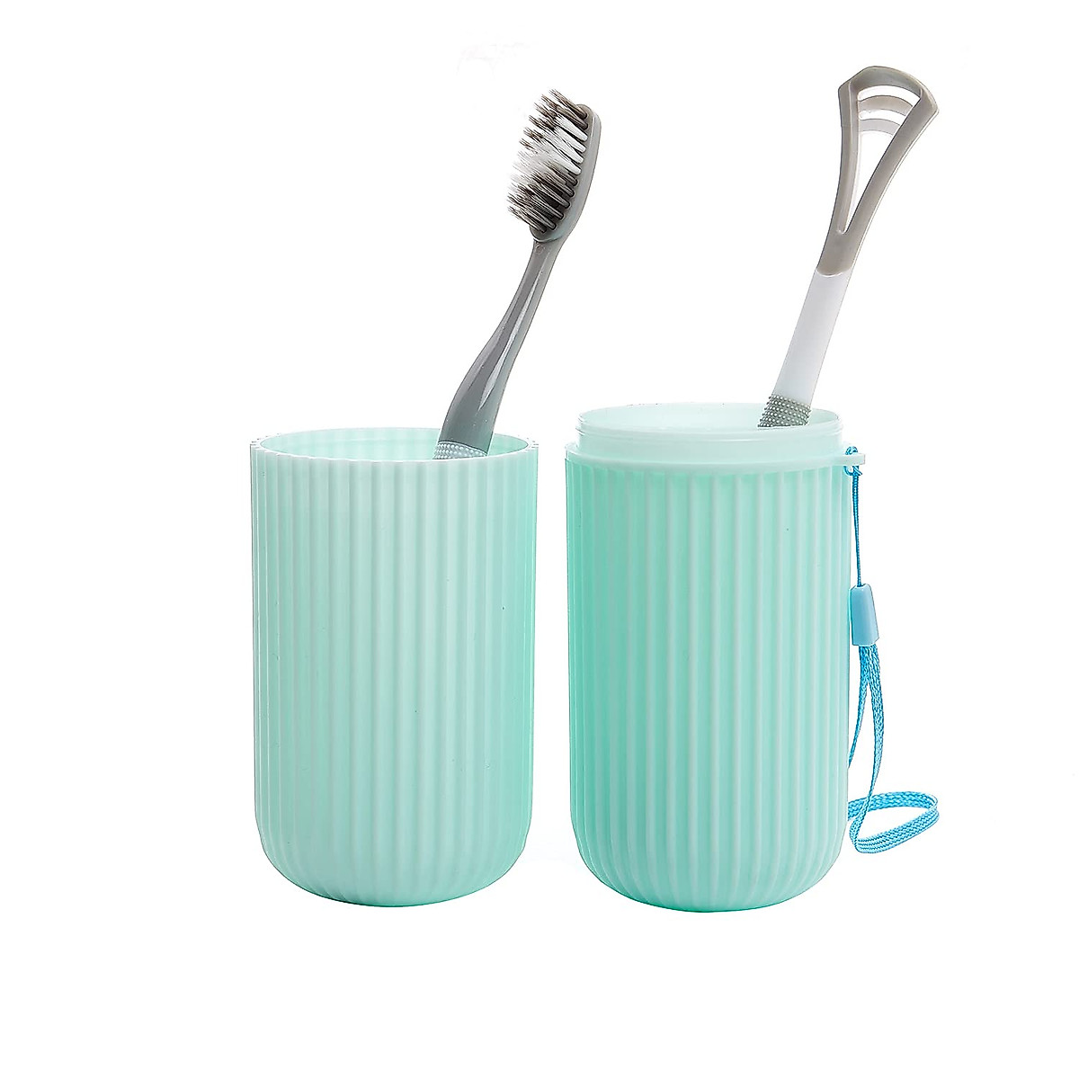 SillyCute Toothbrush & Tongue Scraper with Portable Toothbrush Travel Case Multifunctional Toothpaste Holder Cup for Camping, Hiking, Hotel, Office, Home, School Supplies, Travel Kit, 2 Counts