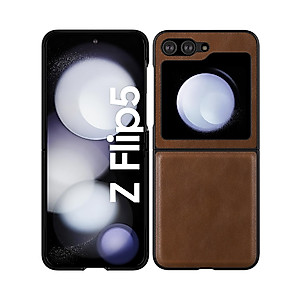 Cresee Case for Samsung Galaxy Z Flip 5 (2023) PU Leather Back & Hard PC Bumper Phone Case for Galaxy Z Flip 5 5G - Brown