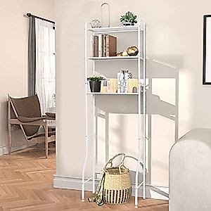 BHFOW Toilet Storage Rack, 3-Tier Over-The-Toilet Bathroom Spacesaver, Bathroom Shelf Organizer, Freestanding Above Toilet Rack with Hooks (White)