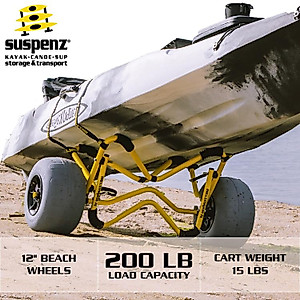 Suspenz Kayak Canoe Trailer Cart, Heavy Duty Deep-V Beach Trolley with Balloon Wheels for Sand Transport (22-7705), Yellow