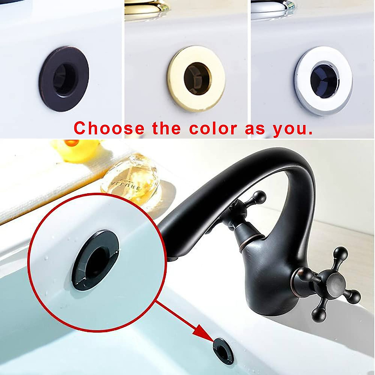 2Pcs Sink Overflow Ring Matte Black Bathroom Sink Basin Trim Overflow Cover Hole Insert Ring Caps Brass Kitchen Bath Sink Round Drain Cover Parts