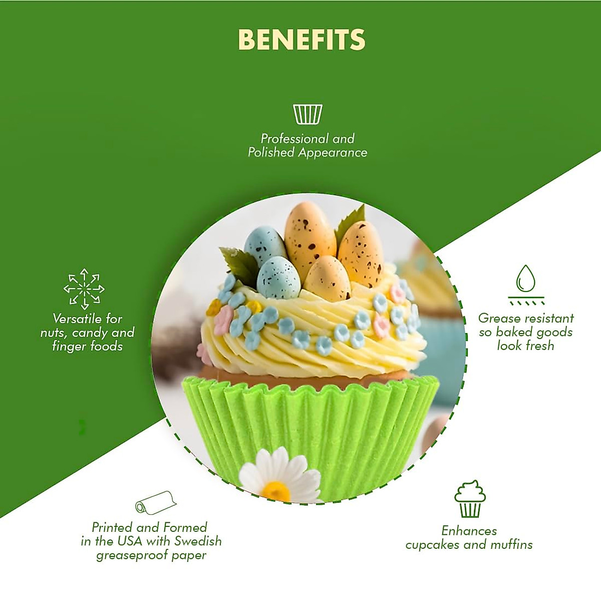 Regency Wraps Standard Baking Cups Greaseproof Professional Grade For Cupcakes and Muffins, Lime Solid, Pack of 40