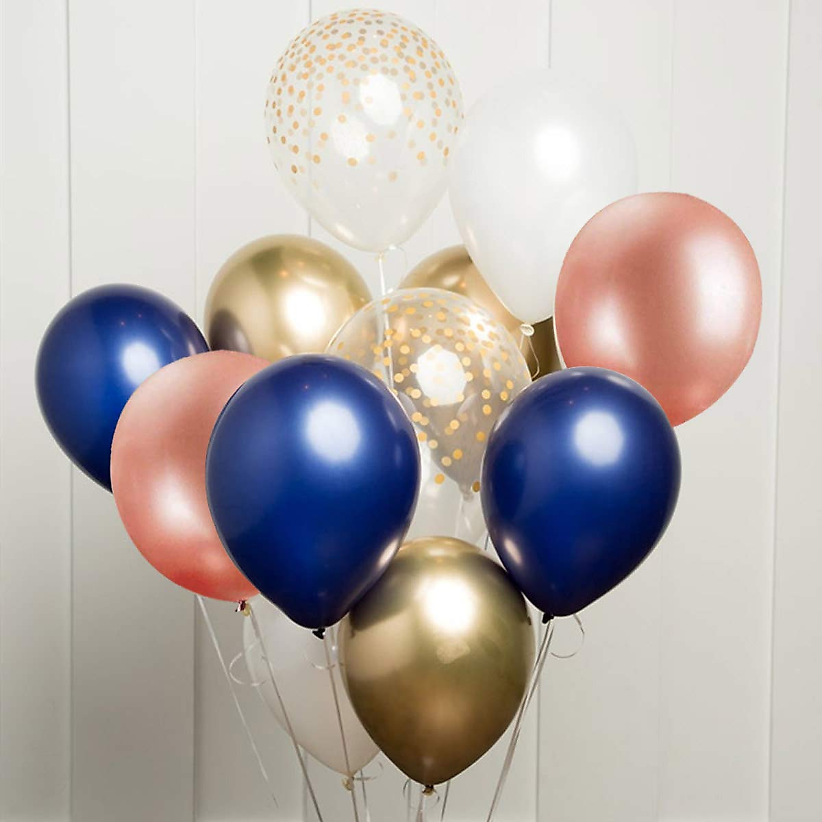 68 Pack Navy Blue Rose Gold Confetti Latex Balloons, 12 inch Birthday Balloons with 65 Feet balloon Ribbon for Birthday Party Wedding Graduation Bridal Shower Decorations