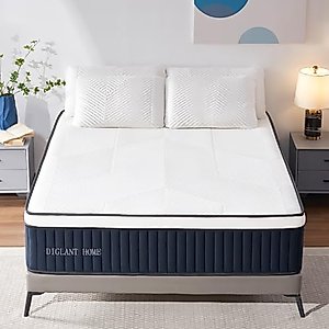 Full Mattress, DIGLANT 14 Inch Hybrid Mattress, Medium Plush Feel Memory Foam Euro Top Mattress in a Box and Pocket Springs, CertiPUR-US Certified, Balance Support & Pain-Relief Full Size Mattress