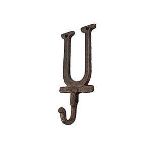 Handcrafted Nautical Decor Rustic Copper Cast Iron Letter U Alphabet Wall Hook 6"