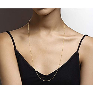 Miabella 18K Gold Over Silver Italian Singapore Bead Chain Station Necklace for Women Teen, Made in Italy (Length 30 Inch)