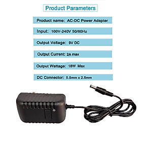 MTYTOT 9V 2000mA 18W Power Supply Adapter 100-240V AC to DC 9Volt 2A Transformers Switching Power Supply with 8Tips 5.5x2.5mm 4.0x1.7mm 3.5x1.35mm 3.0x1.1mm 2.5x0.7mm Micro-USB Type-C