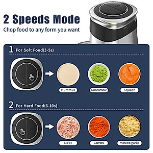 Electric food processor vegetable chopper 500W 2x8cup bowls 2 bi-layer 4 blades Small Food chopper Electric Meat grinder for home use,Mincing, and Puree for kitchen aid, baby foot, pet food by BUMET