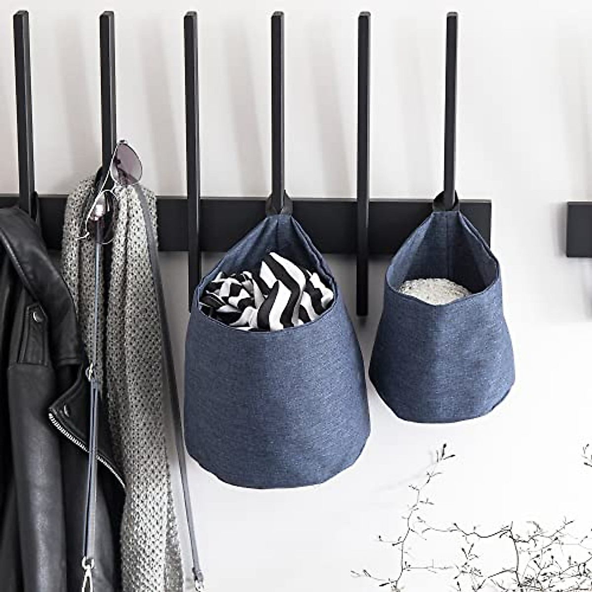 Bigso Soft Hang Around Hanging Storage Basket Large | Hanging Wall Basket for Organizing Everyday Necessities | Collapsible Wall Hanging Storage Basket for Closets | 8.7″x8.7″ | Large | Blue