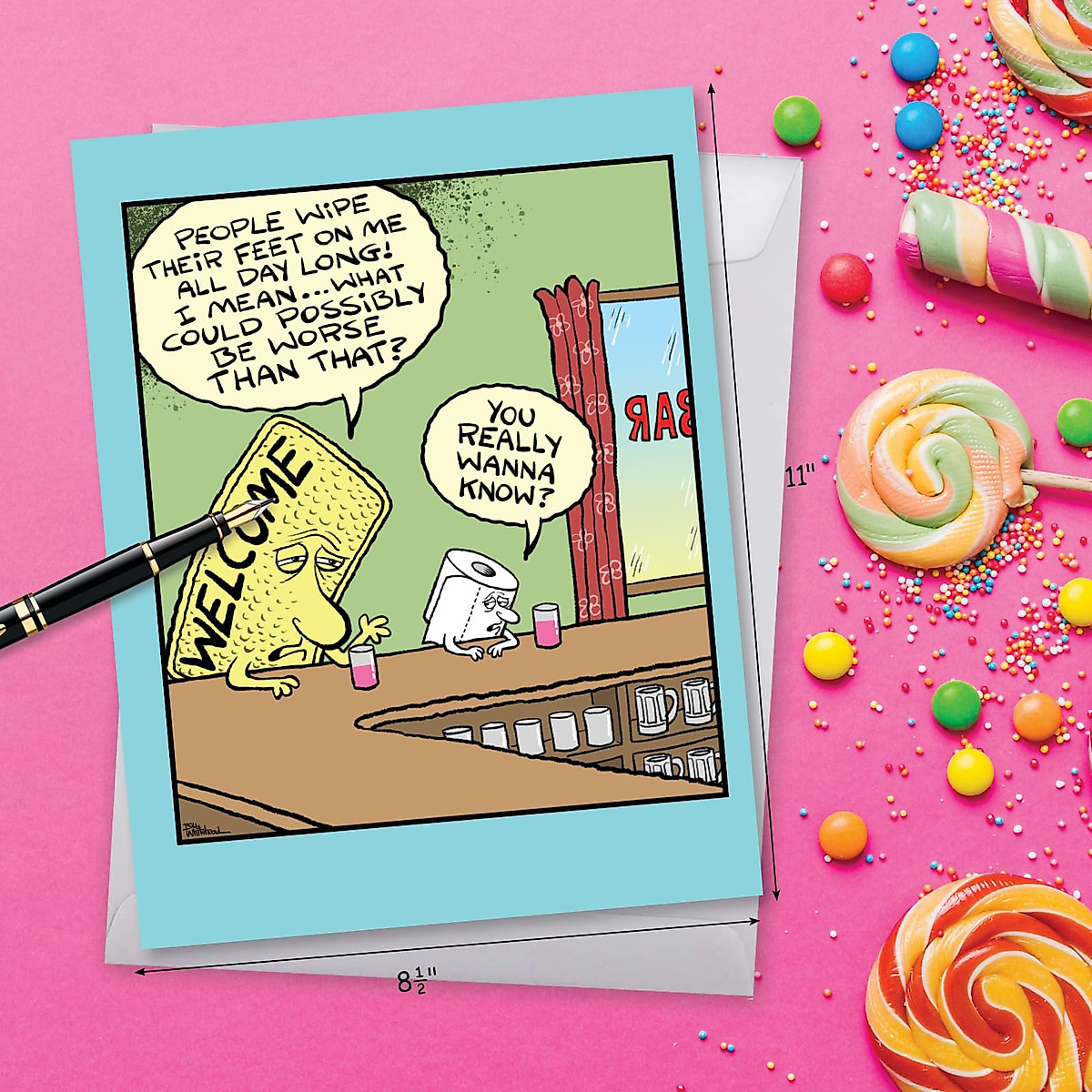 NobleWorks - Big Funny Birthday Greeting Card 8.5 x 11 Inch with Envelope (1 Pack) Large Jumbo Bday Welcome Mat J9283BDG