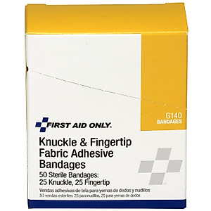 First Aid Only G140 Fabric Adhesive Bandages, Assorted Sizes (25 Knuckle Bandages / 25 Fingertip Bandages)