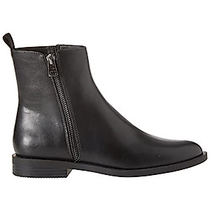 Amazon Essentials Women's Exterior Zip Flat Ankle Boot, Black Faux Leather, 5.5