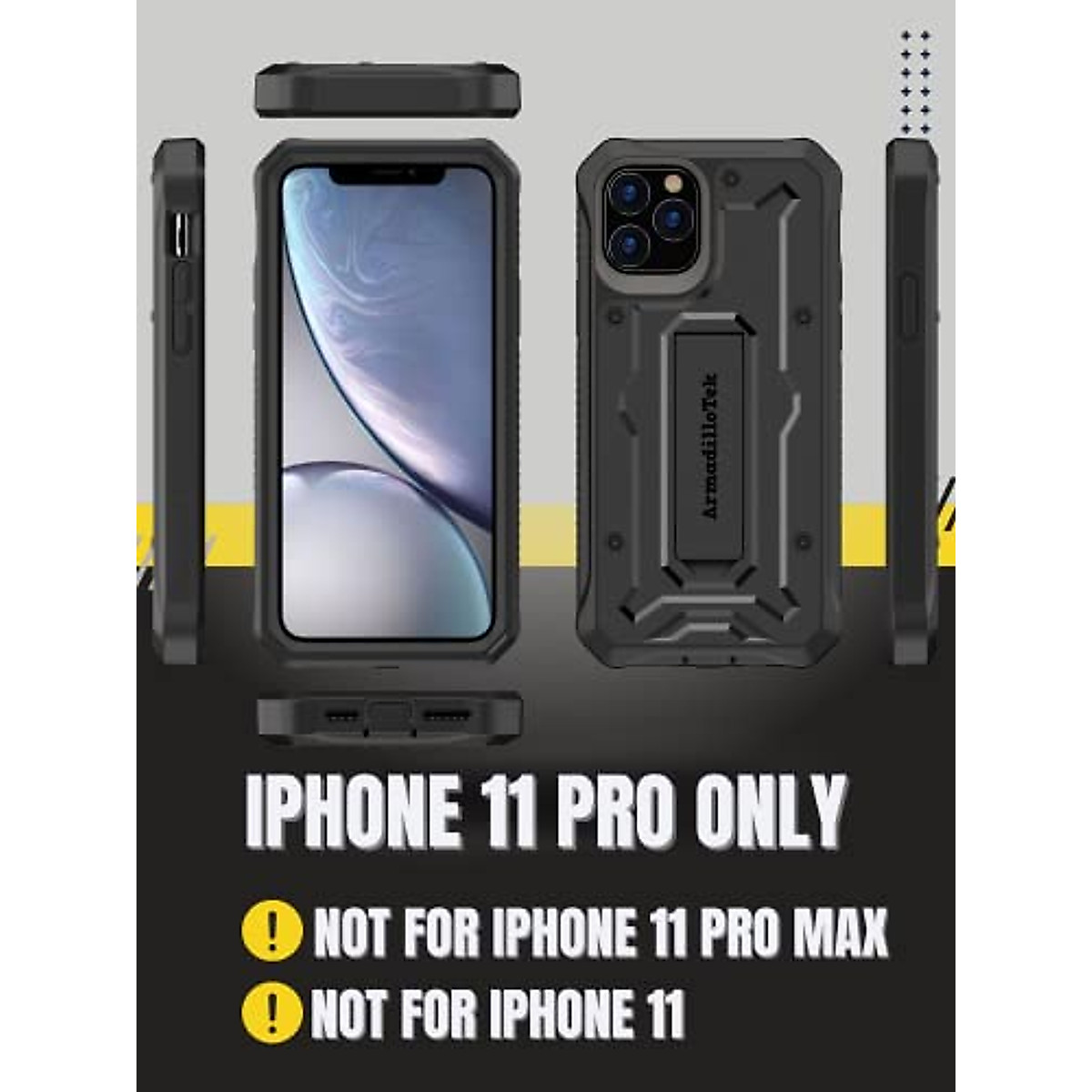 ArmadilloTek Vanguard Designed for iPhone 11 Pro Case (5.8 inches) Military Grade Full-Body Rugged with Built-in Screen Protector and Kickstand - Black