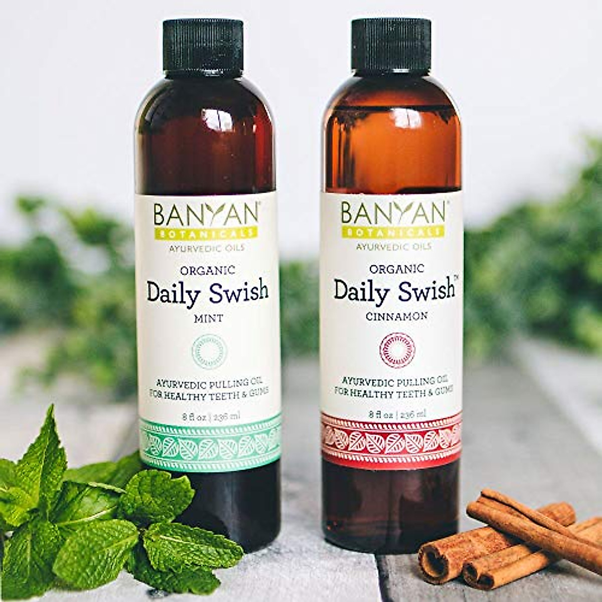 Banyan Botanicals Daily Swish Mint – Organic Ayurvedic Oil Pulling Mouthwash with Coconut Oil – for Oral Health, Teeth, & Gums* – 8oz – Non GMO Sustainably Sourced Vegan