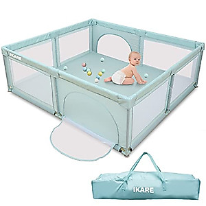 IKARE Baby Playpen, Extra Large Playard, Indoor & Outdoor Kid Activity Center Sturdy Safety Play Yard with Portable Carry Bag, Super Soft Breathable Mesh, Side Zipper Design, Fence for Infant Toddler