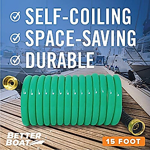 15FT Coiled Boat Hose | Coil Hose Water Hoses Expandable Perfect Coil Water Hose RV Wash Water Hose Spring Washdown Short Small 15 Foot Coiling Garden Marine Grade 3/4 Inch Connectors Self Recoil