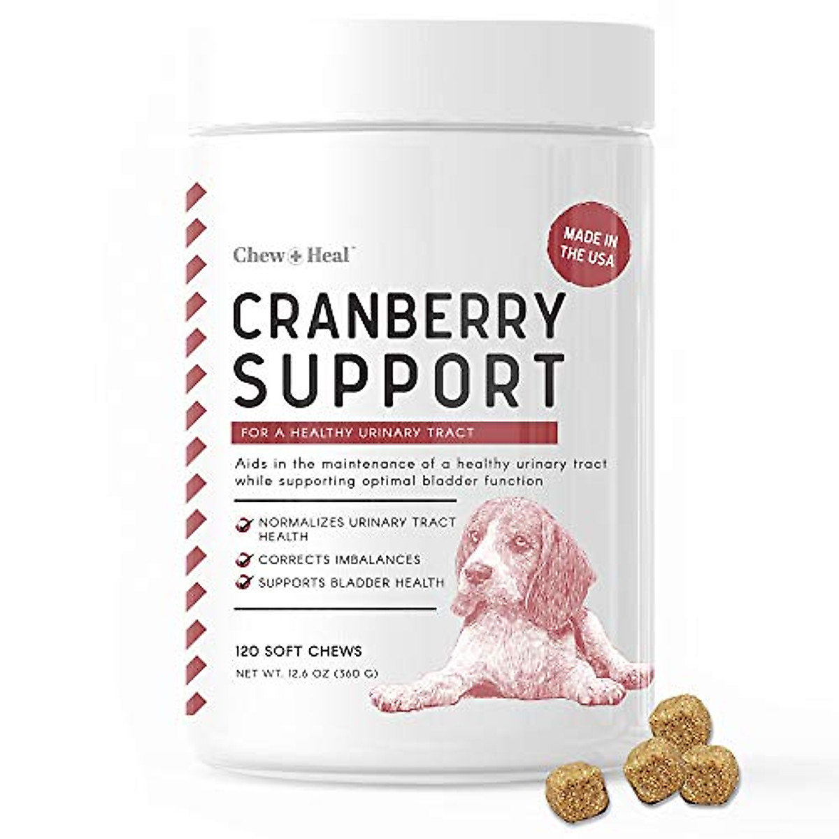 Chew + Heal UTI Treatment Cranberry Chews for Dogs - 120 Soft Chews - Supports Healthy Urinary Tract and Bladder Function - Corrects Imbalances - with Echinacea and Vitamin C