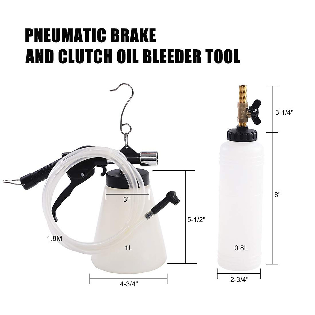 JIFETOR Pneumatic Vacuum Brake and Clutch Fluid Bleeder Tool Kit, Car Truck Motorcycle Brake Oil Change Set with Extractor and Refill Bottle, 4 Master Cylinder Adapters, 2 Air Quick Plugs