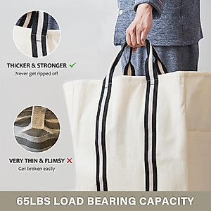 Laundry Basket, Foldable Dirty Clothes Hamper, Thick Canvas Laundry Bag with Handles/Drawstring/Side-Pockets, Tall Laundry Baskets Hampers for Bedroom, Dorm, Travel, 55L (Beige)