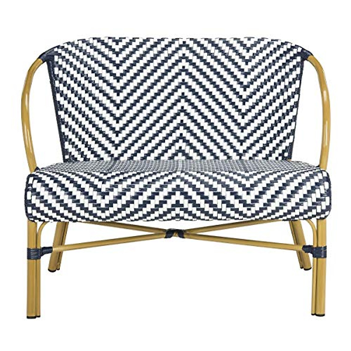 Safavieh PAT4016A Outdoor Collection Dandra Navy and White Herringbone Rattan Settee