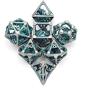 D&D Hollow Metal Polyhedral Dice Set for RPG and Tabletop Games - 3D Silver Blue