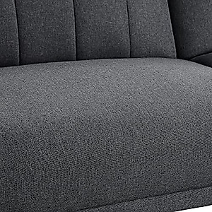 Yaheetech Convertible Sofa Bed with Wooden Legs Polyester Upholstery Futon Ribbed-Tufted 3-Seater Sofa Bed for Limited Space/Small Apartment/Guest Room Gray