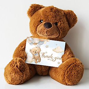 Whaline 24Pcs Bear Thank You Cards Watercolor Bear Balloon Greeting Cards with Envelope Stickers Cartoon Blank Note Cards for Birthday Wedding Baby Shower Party Supplies, 4 x 6 Inch