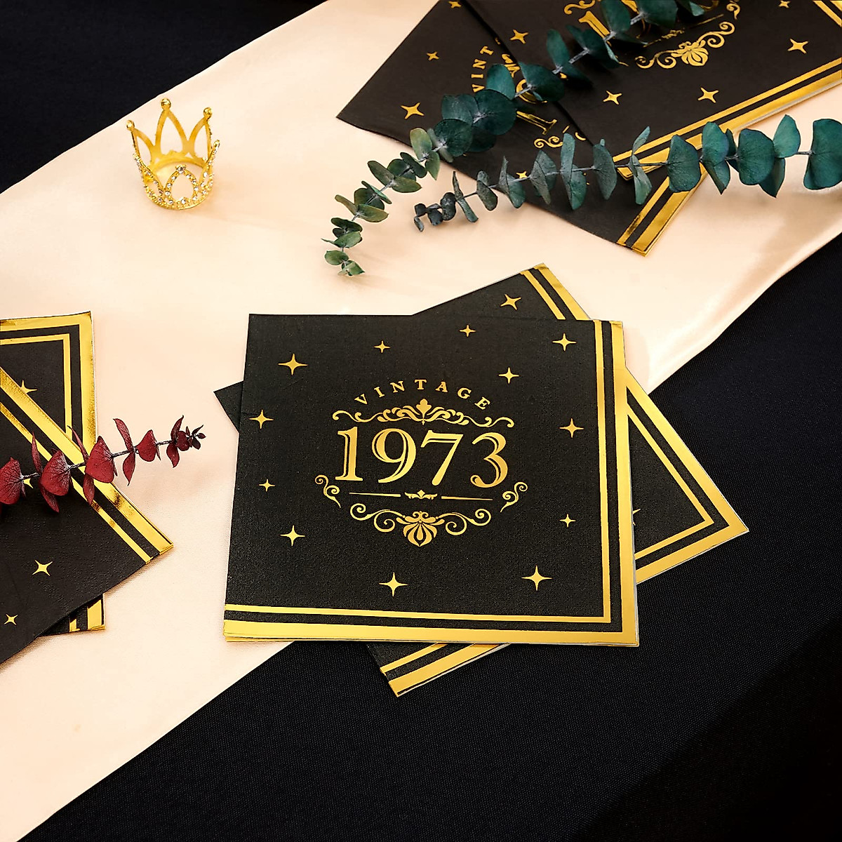 50th Birthday Party Paper Plates Cup Napkins - 96PCS Disposable Plates Cups Paper Napkins Women Men 50 Years Old Birthday Retirement Party Balck Gold Tableware Serves 24 Guests, 9” Plates, 7” Plates