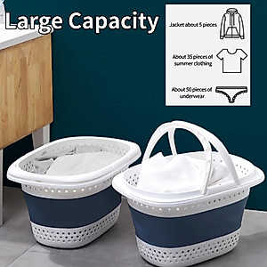 AOFUXTI Collapsible Plastic Laundry Basket - 30L(7.9 Gallon) Foldable Small Laundry Basket with Handles, for Laundry, Camping, Indoor and Outdoor, Blue