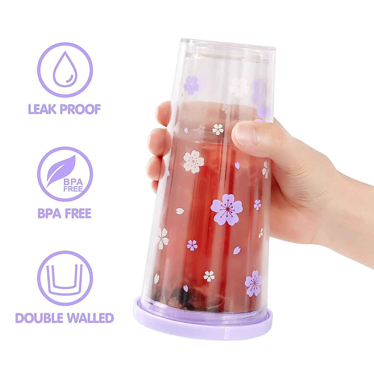 Colnic Reusable Boba Cup With Lids And Straws, 24OZ/700ml Smoothie Cups, Iced Coffee Cup, Leakproof Kawaii Cup, Bubble Tea Cup, Boba Cups With Boba Reusable Straw, Double Wall Tumbler (Purple)