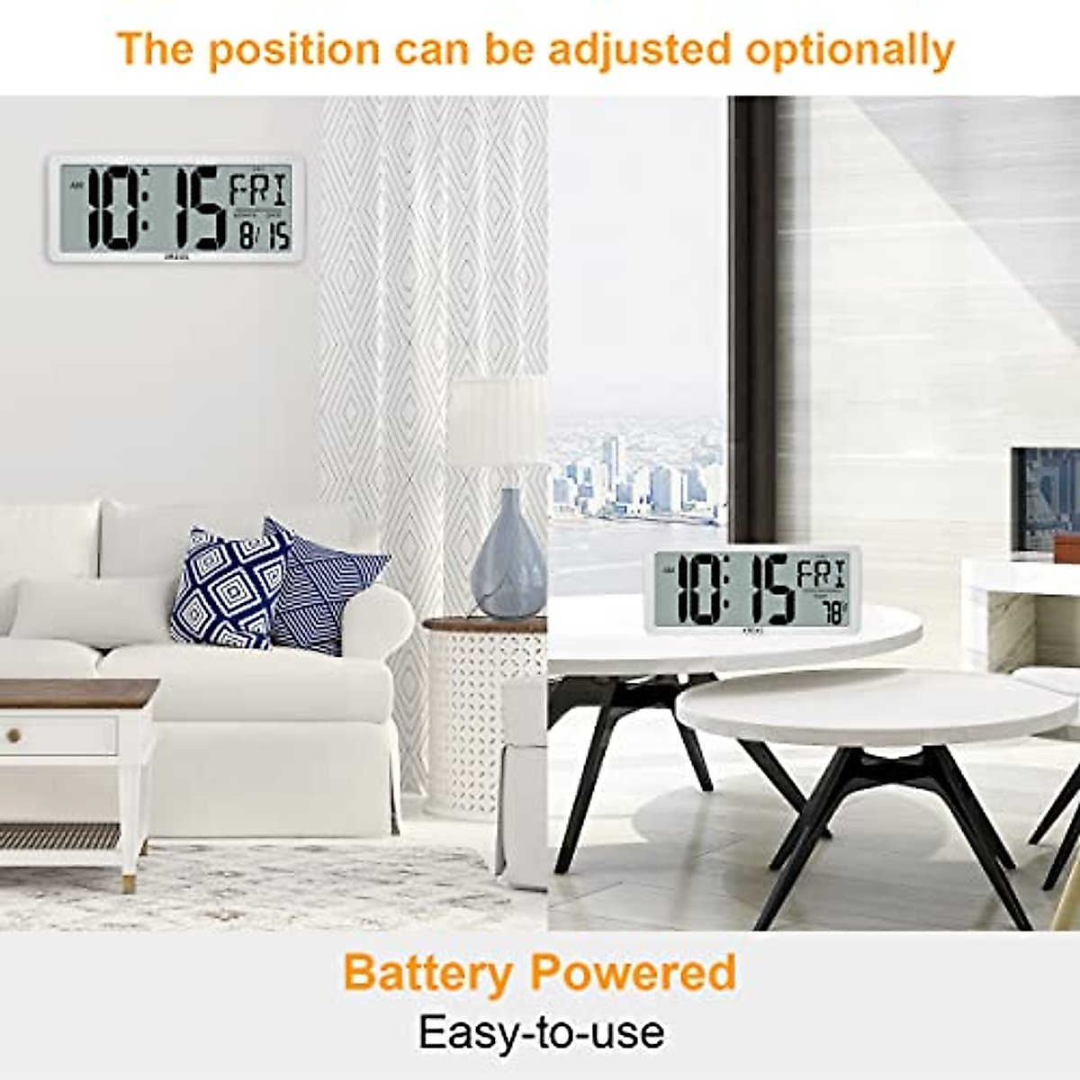 XREXS Large Digital Wall Clock, Electronic Alarm Clocks for Bedroom, Count Up & Down Timer, Battery Operated 14.17 Inch Large LCD Screen with Time/Date/Temperature Display