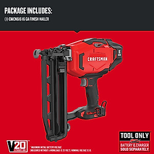 CRAFTSMAN V20 Cordless Finish Nailer, 16 Gauge, Bare Tool Only (CMCN616B)
