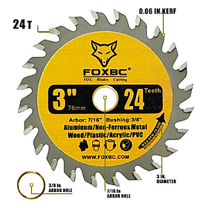 FOXBC 3 Inch Carbide Circular Saw Blade 24 Tooth, 36 Tooth for Wood, Plastic, PCV, Acrylic, Aluminum with 7/16" Arbor, 3/8" Bushing - 3 Pack
