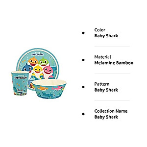 Zak Designs Baby Shark Dinnerware Set for Kids Includes 8" Plate, 6" Bowl, and 10oz Tumbler, Durable and Sustainable Melamine Bamboo Material (3-Piece Set)