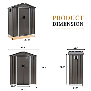 Vongrasig 5 x 3 x 6 FT Outdoor Storage Shed, Metal Tool Shed Clearance Garden Steel Shed with Side Window and Lockable Door Waterproof Tool Shed for Backyard Patio, Lawn (Gray)