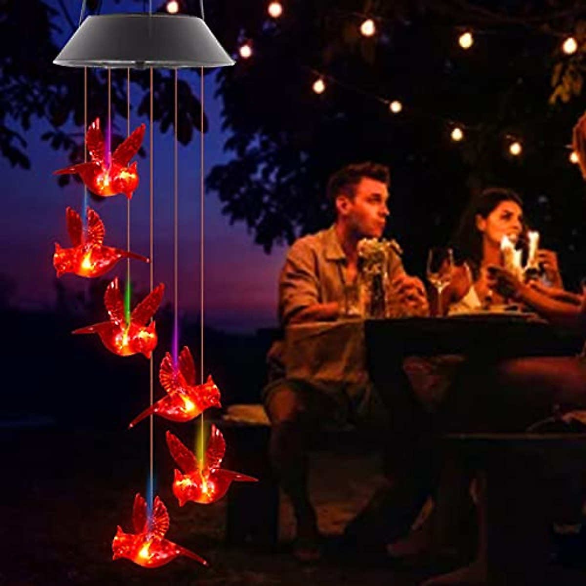 TSIPEKLO Cardinal Wind Chimes, Solar Powered Red Cardinal Bird Wind Chime Wind Moblie LED Light, Spiral Spinner Cardinal Windchime Portable Outdoor Chime for Patio, Deck, Yard, Garden, Home