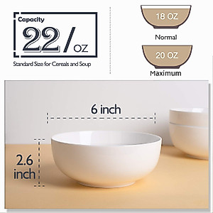 DELLING 22 Oz Ceramic Soup Bowls Set, 6.6" White Porcelain Mixing Bowls, Large Serving Bowls for Kitchen, Cereal, Snack, Rice, Pasta, Salad, Oatmeal, Set of 3, Microwave and Dishwasher Oven Safe