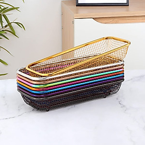 BYEGOU Gold Kitchen Drawer Organizer, Stackable Mesh Storage Baskets, Stainless Steel Silverware Organizer for Holding Knife Fork Spoon, 12.5"x5"x2.5", Pack of 2