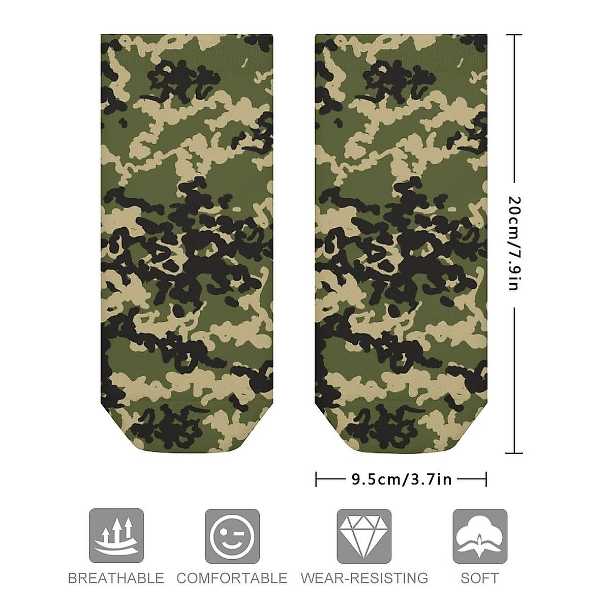 Mens Boys Ankle Low Cut No Show Socks Army Green Camouflage Funny Saying Colorful Crazy Cool Casual Sports Short Tab Socks Gift Black