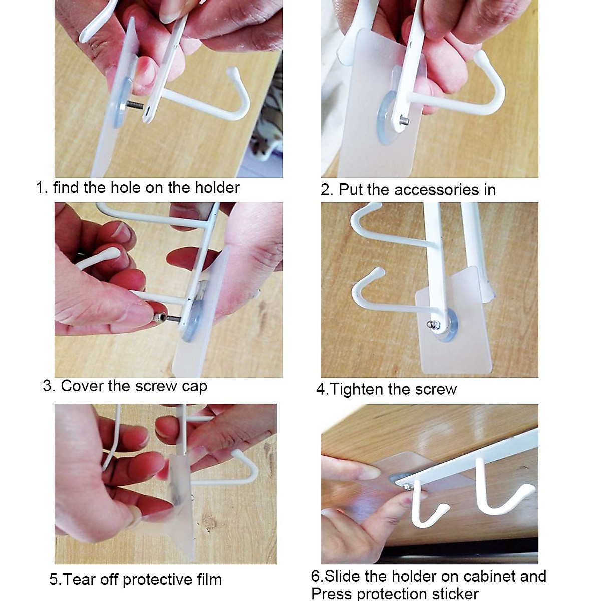 Alliebe 3 Pack Mug Cups Wine Glasses Storage Hooks Kitchen Utensil Ties Belts and Scarf Hanging Hook Rack Holder Under Cabinet Closet Without Drilling (White)
