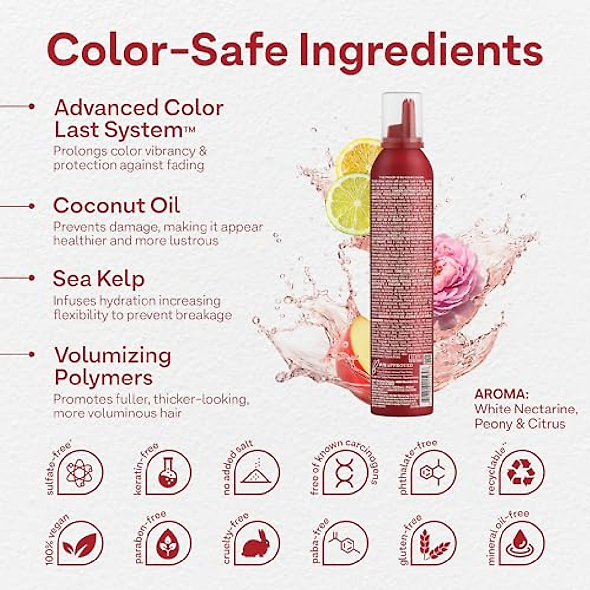 Colorproof Super Plump Whipped Bodifying Hair Mousse 7.5 Fl. Oz. Color-ProtectingMousse for Hair Volume, White Nectarine, Peony & Citrus Scent