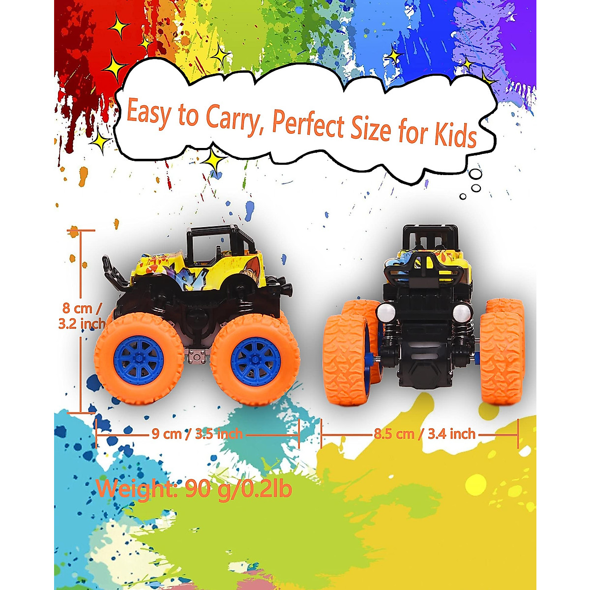 afontoto 3PCS Monster Trucks Toys for Boys and Girls, Graffiti Design Inertia Car Educational Toy Cars, Friction Powered Vehicles Toys for Children Birthday Christmas Toys Gifts
