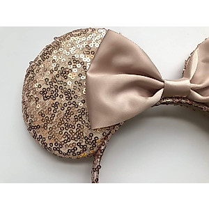 A Miaow Sequin Black Mouse Ears Headband MM Glitter Hair Clasp Adults Women Butterfly Hair Hoop Birthday Party Holiday Park Photo Supply (Shiny Champagnes)