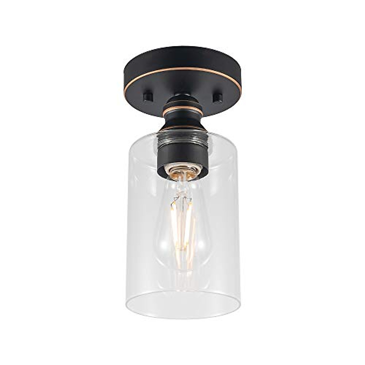 YaoKuem Semi Flush Mount Ceiling Light Fixture, E26 Medium Base, Metal Housing with Clear Glass, Bulbs NOT Included, 2-Pack